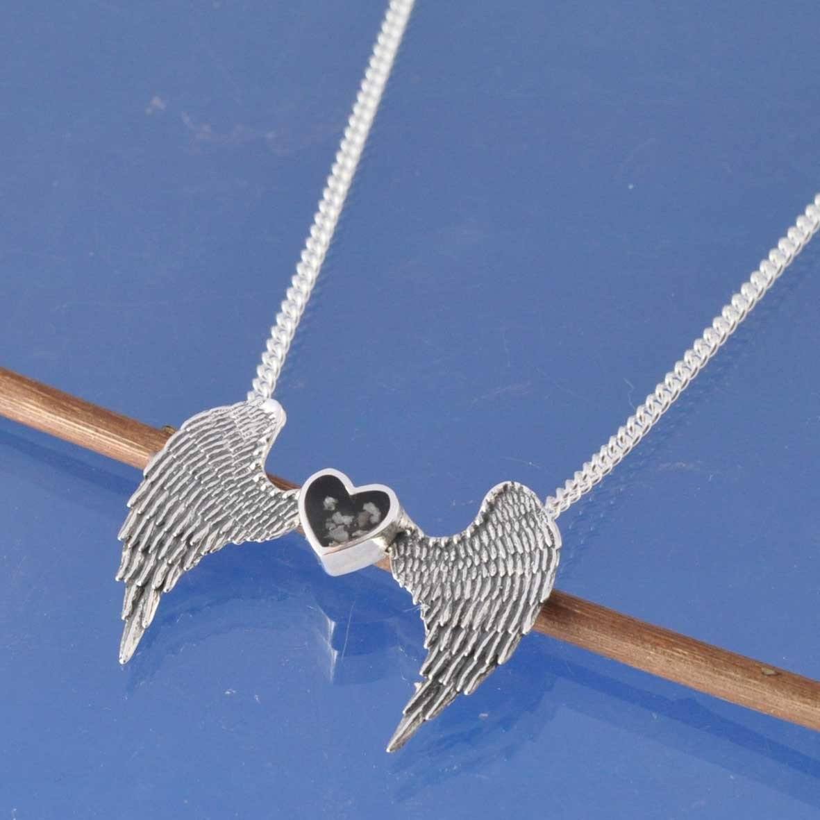 Cremation Ash Heart with Angel Wings Necklace