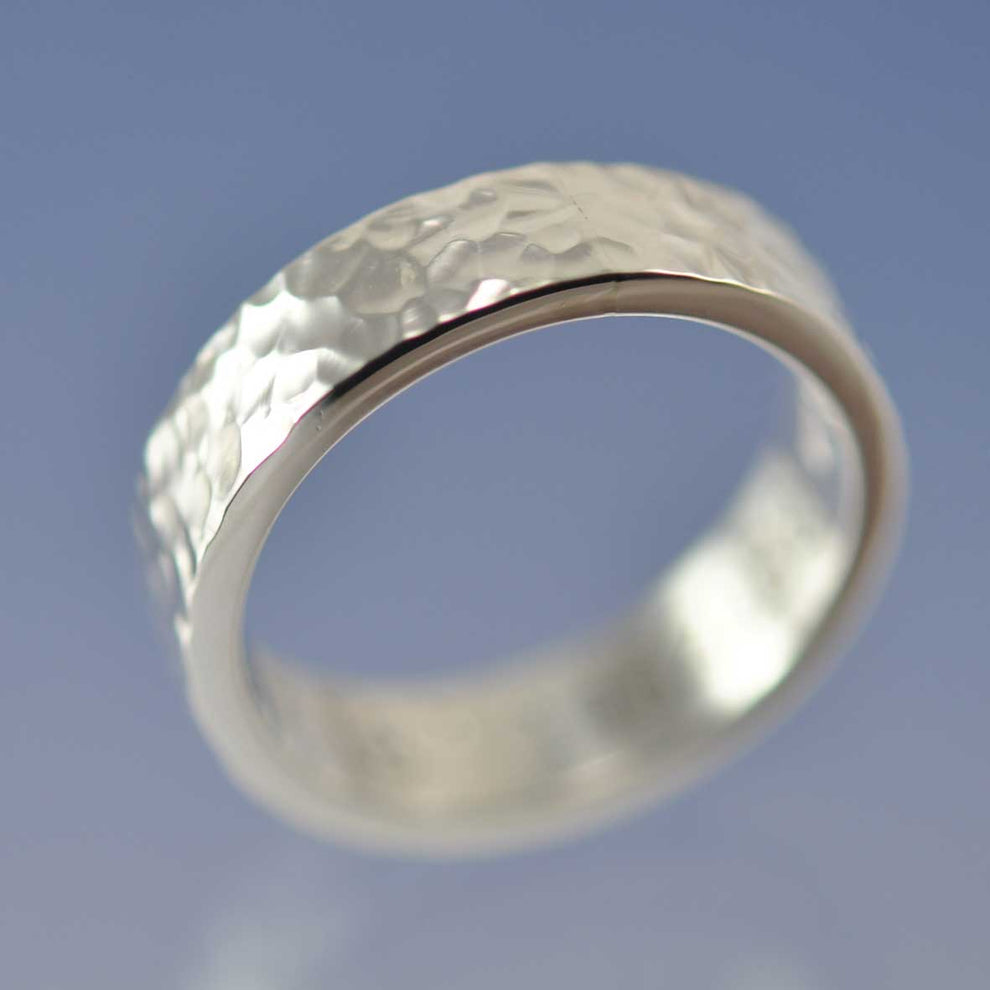 Cremation ashes wedding ring with hammered effect